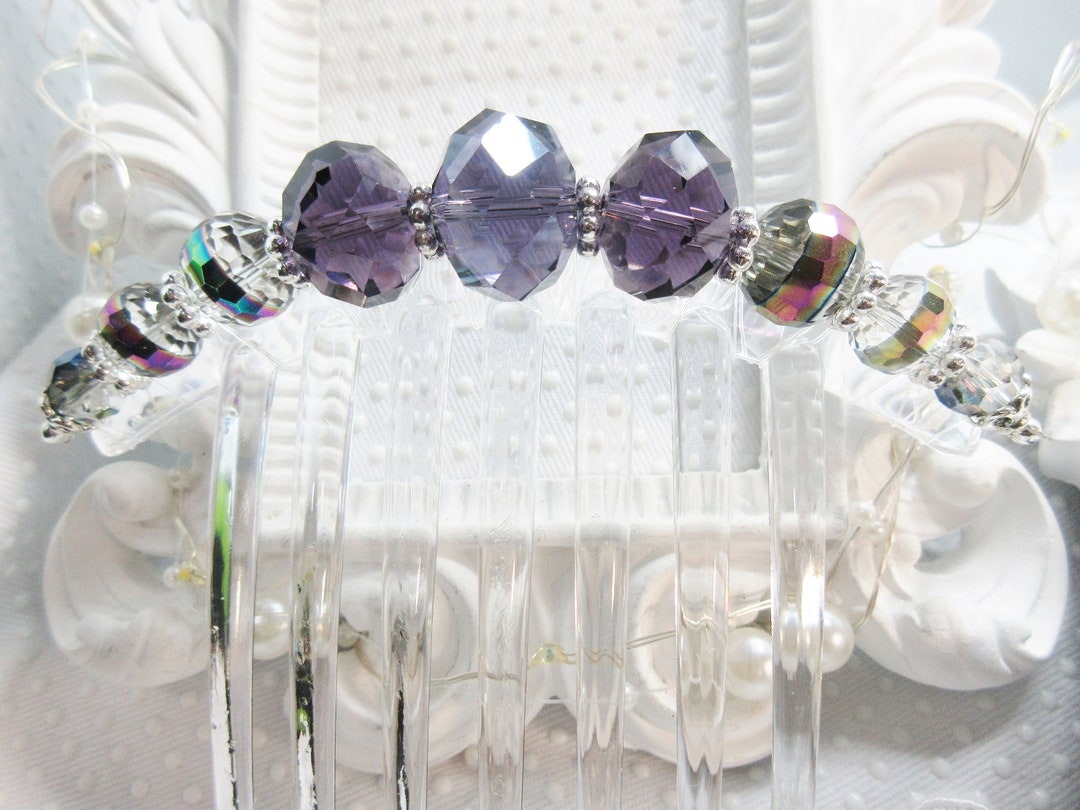 Purple Austrian Crystal Beaded Statement Hair Comb Silver Plated, Lady ...