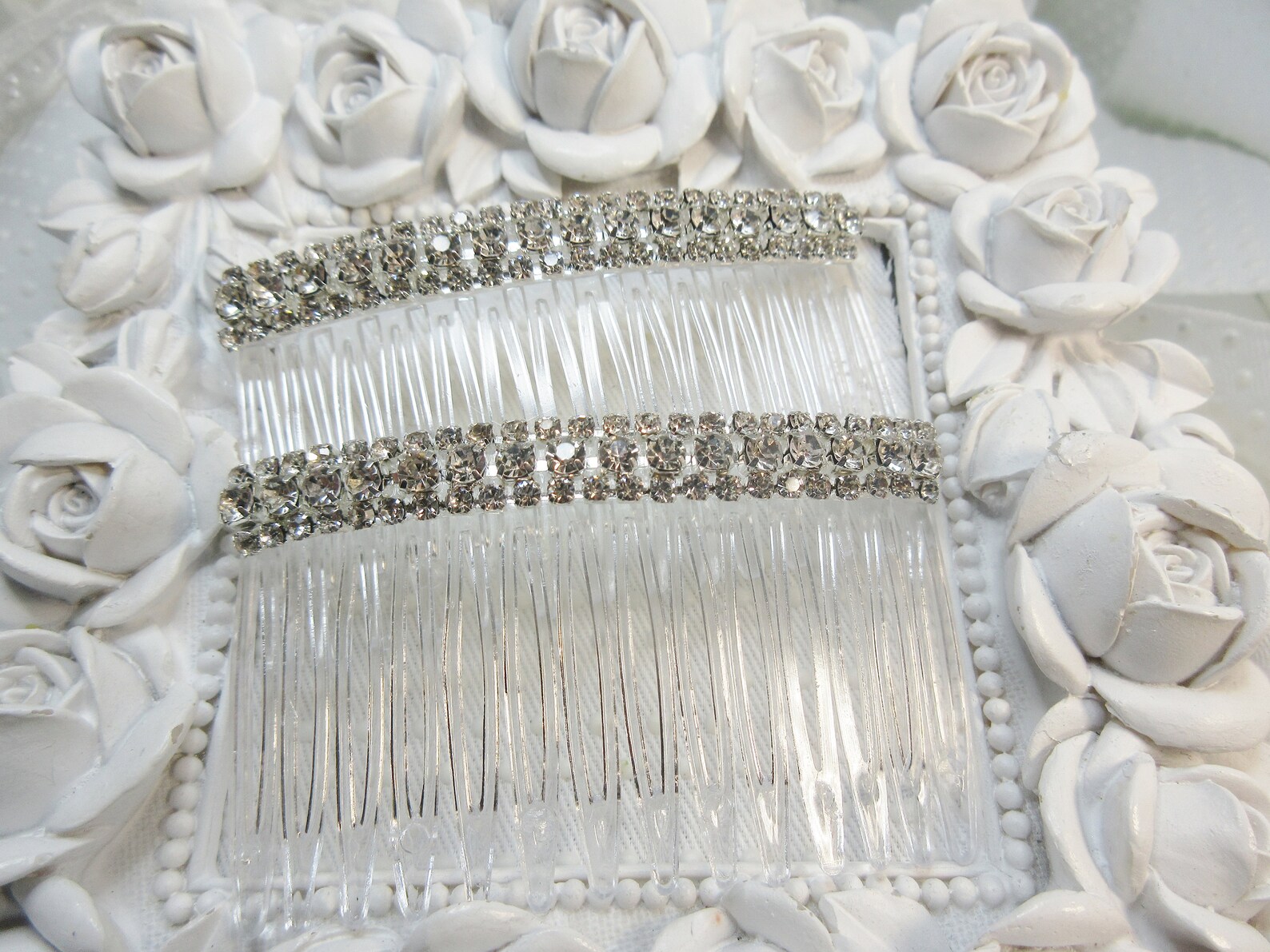 Triple Row Crystal Rhinestone Side Hair Comb Pair Side Hair | Etsy