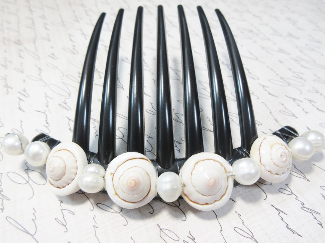Cone Shaped Swirl Sea Shells Large White Freshwater Pearls Hand Made ...