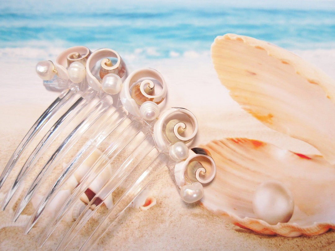 Aloha Seashell Crown Large French Hair Comb With 10 Mm Giant Freshwater ...