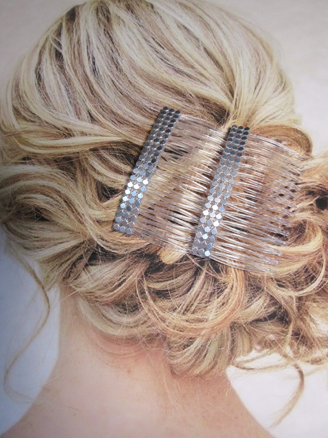 Silver Tone Metal Mesh Side Hair Comb Pair Elegant Silver - Etsy