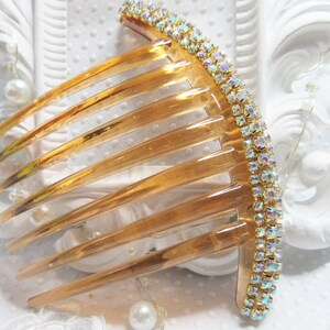 Triple Row Aurora Borealis Crystal Rhinestones French Hair Comb Gold ...