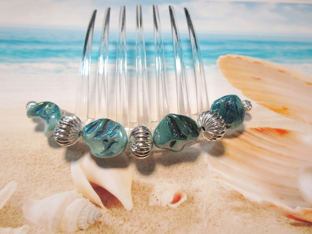 Turquoise Sea Shells & Silver Plate Fluted Beads Large French Twist ...
