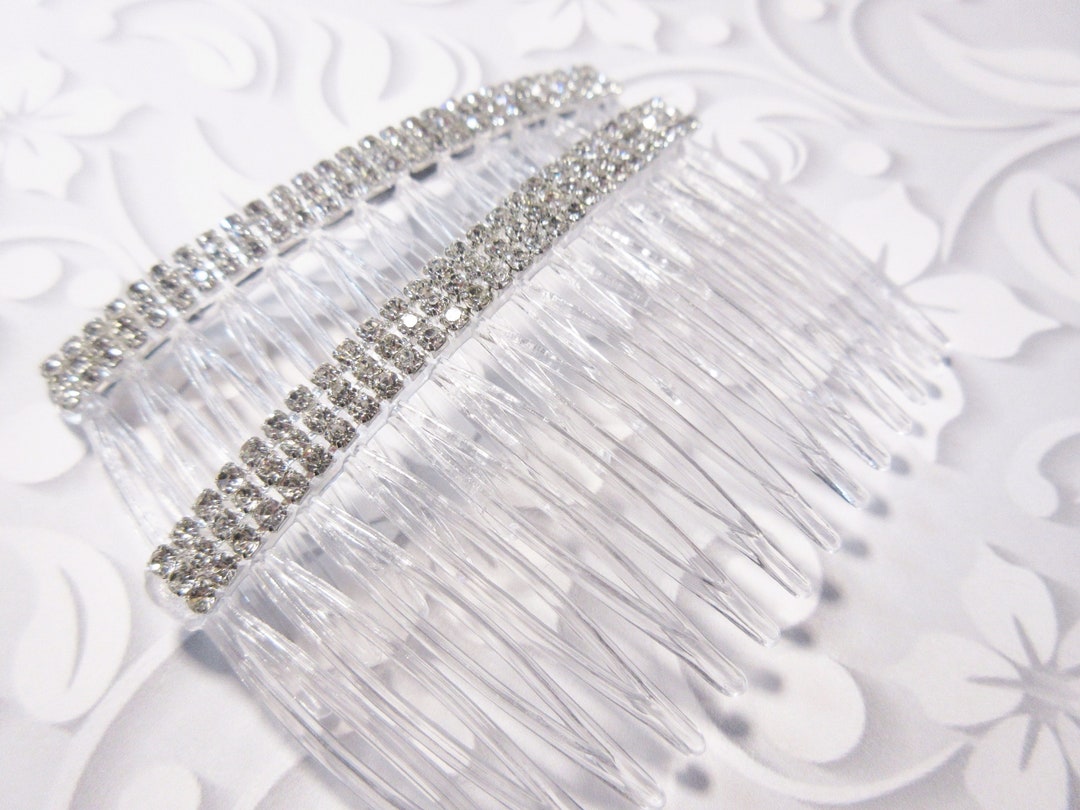 Triple Row Crystal Rhinestone Side Hair Comb Pair, Clear Crystal Side ...