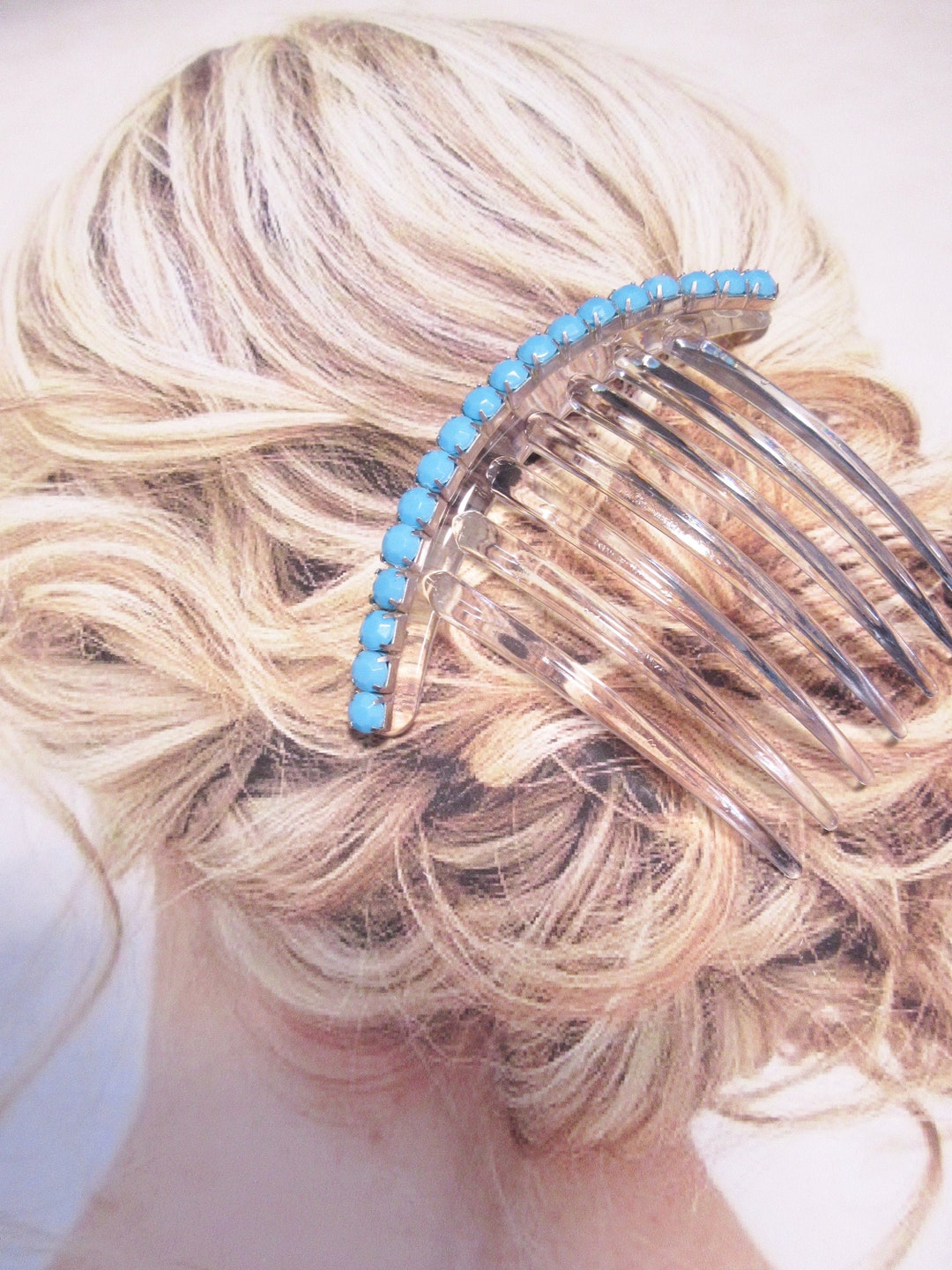 6 Mm Vintage Turquoise Color Opaque Rhinestone French Hair Comb ...