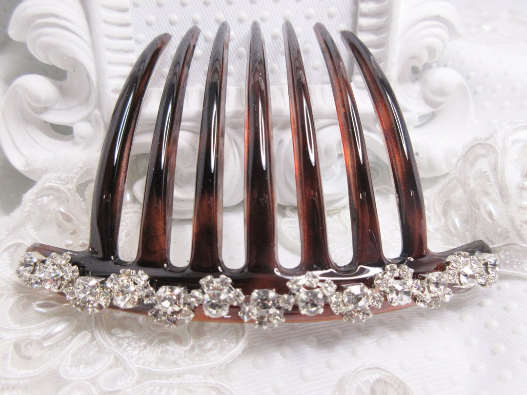 Made in France Rhodium Plated Crystal Floral Bridal French Comb ...