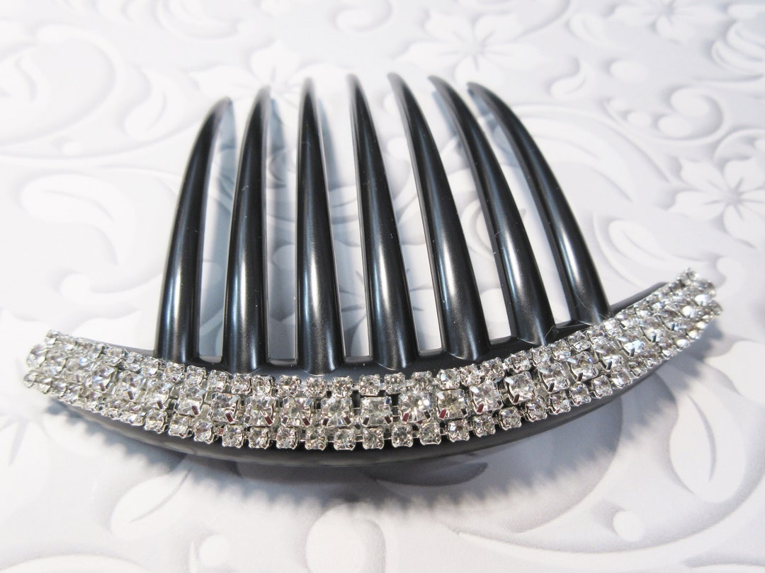 Triple Row Clear Crystal Bridal French Hair Comb Black Hair Comb - Etsy