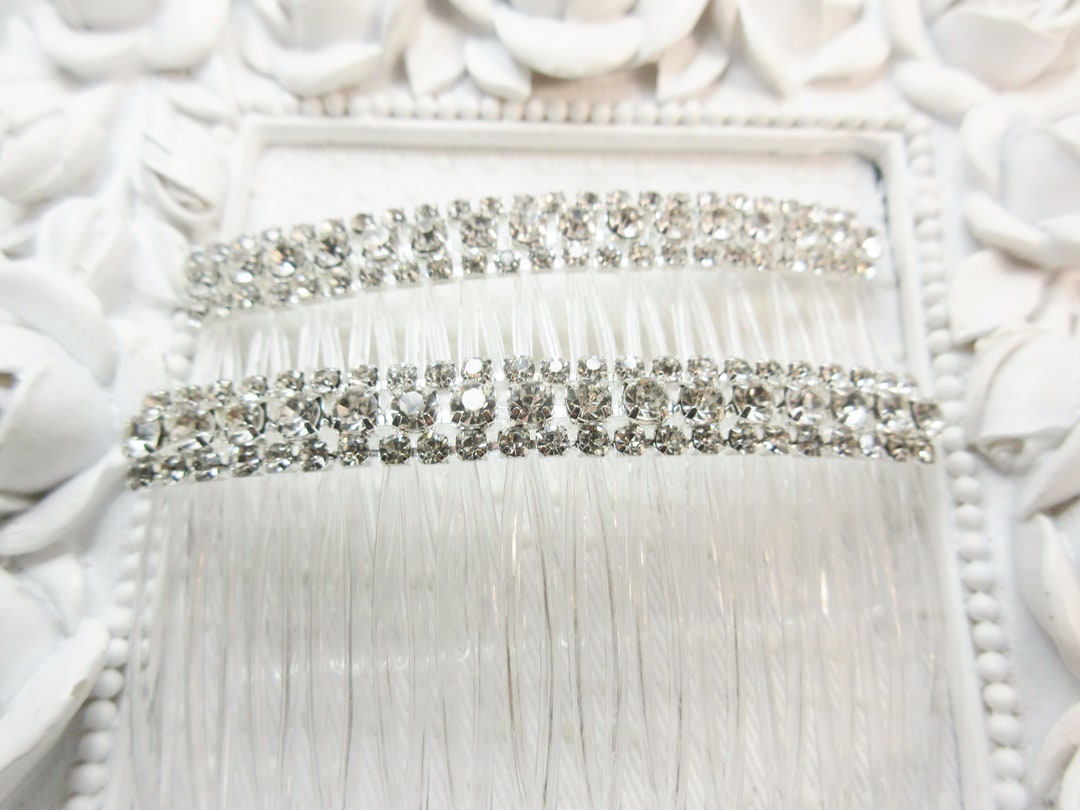 Triple Row Crystal Rhinestone Side Hair Comb Pair, AAA Crystal Wedding ...