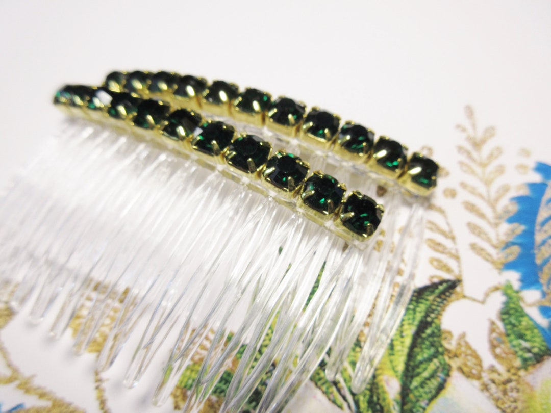 6 Mm Dark Emerald Green Austrian Crystals Side Hair Comb Pair, Dance ...