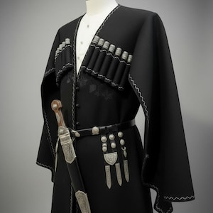 Handcrafted Black Georgian Chokha - Traditional Caucasian Coat, Wedding ...