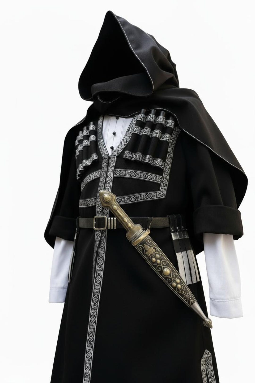 Black Georgian Chokha Set | Coat With Akhalukhi, Kabalakhi and Belt - Etsy