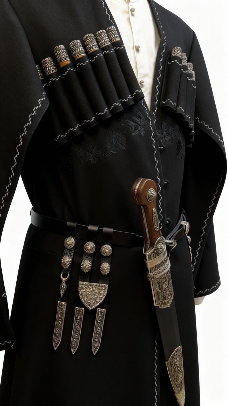 Handcrafted Black Georgian Chokha - Traditional Caucasian Coat, Wedding ...