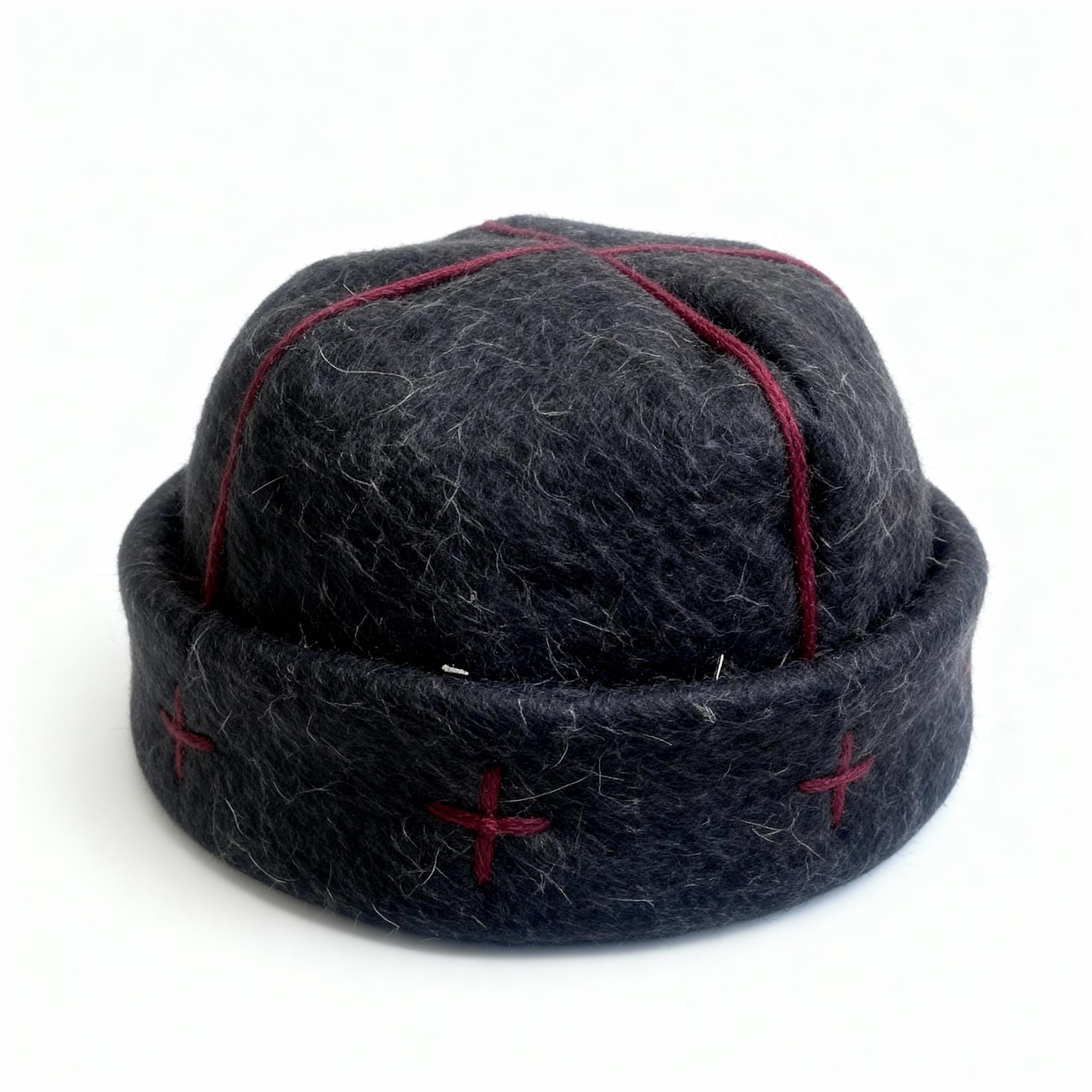 Handmade Felted Wool Skullcap – Georgian Traditional Hat With Red Cross ...