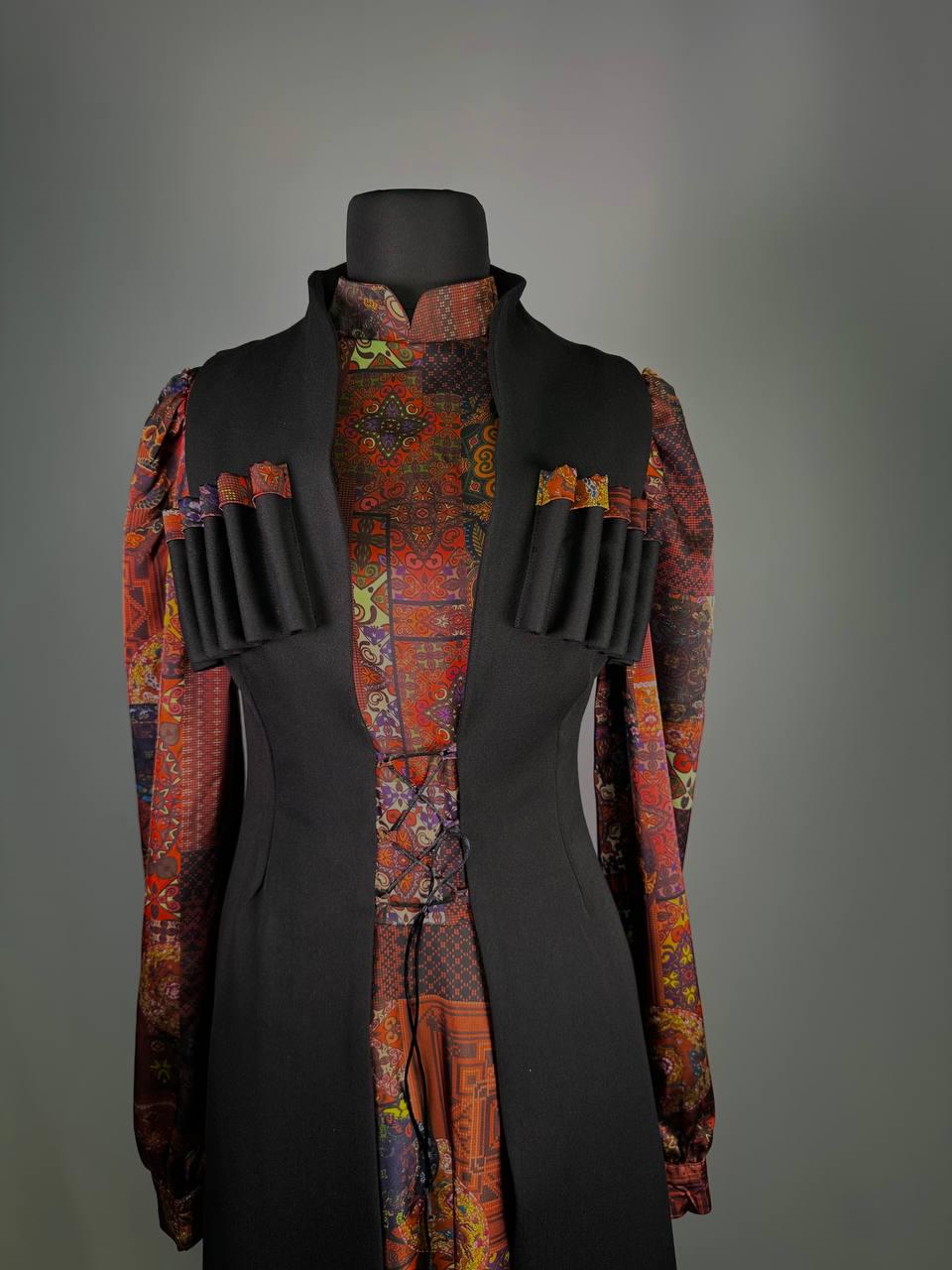 Black Chokha Vest & Red Dress Set – Traditional Caucasian Outfit ...