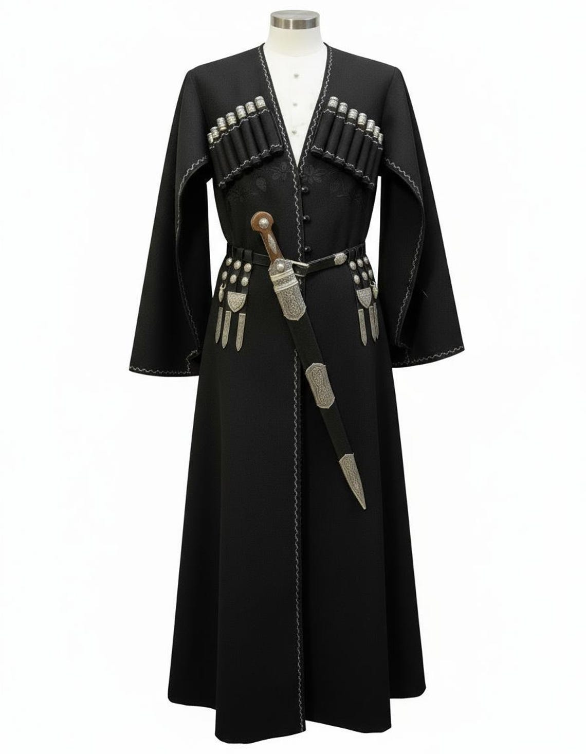 Handcrafted Black Georgian Chokha - Traditional Caucasian Coat, Wedding ...