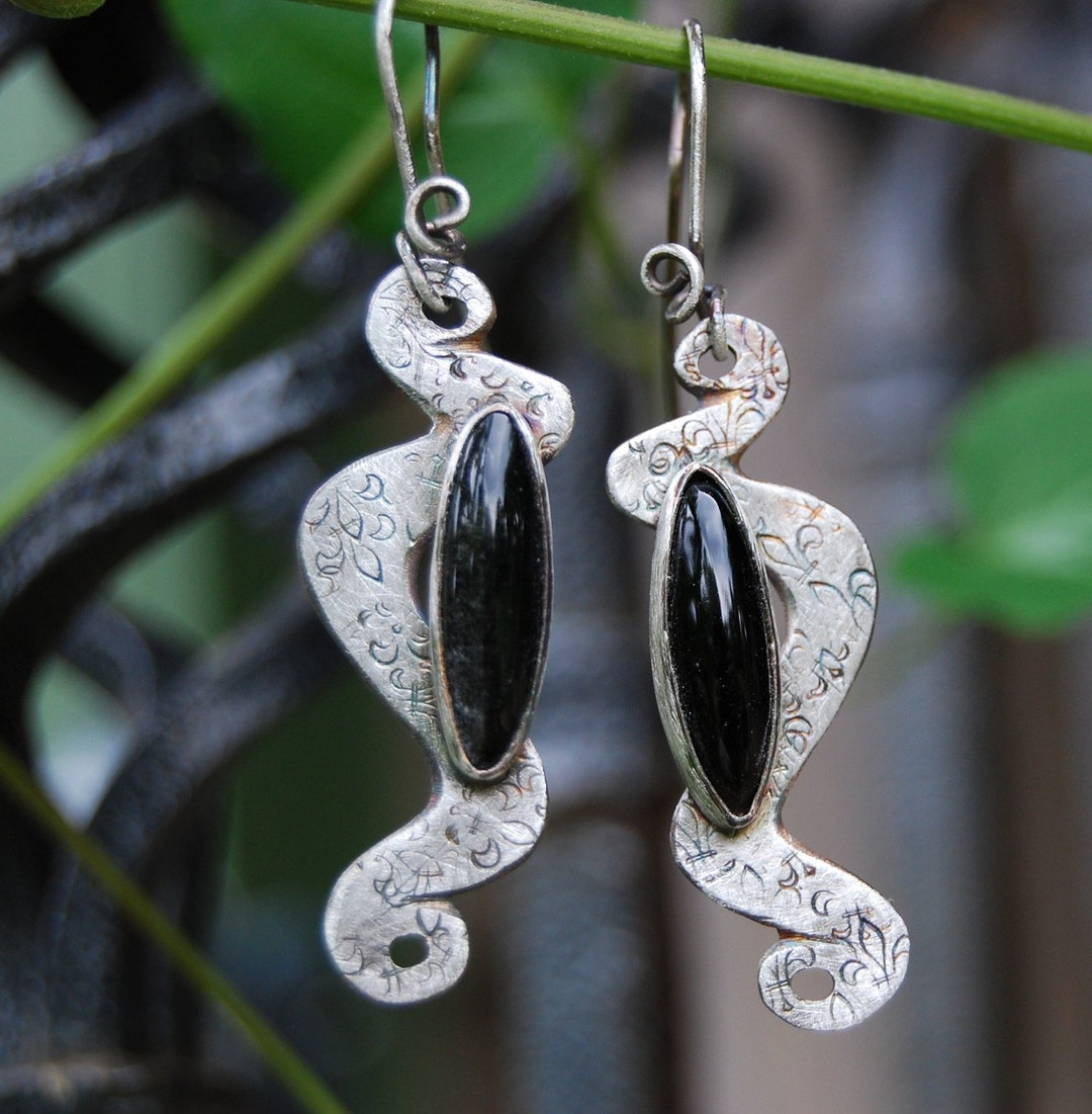 Snake Scroll Handmade Sterling Black Hypersthene Fleur De Lis Earrings ...