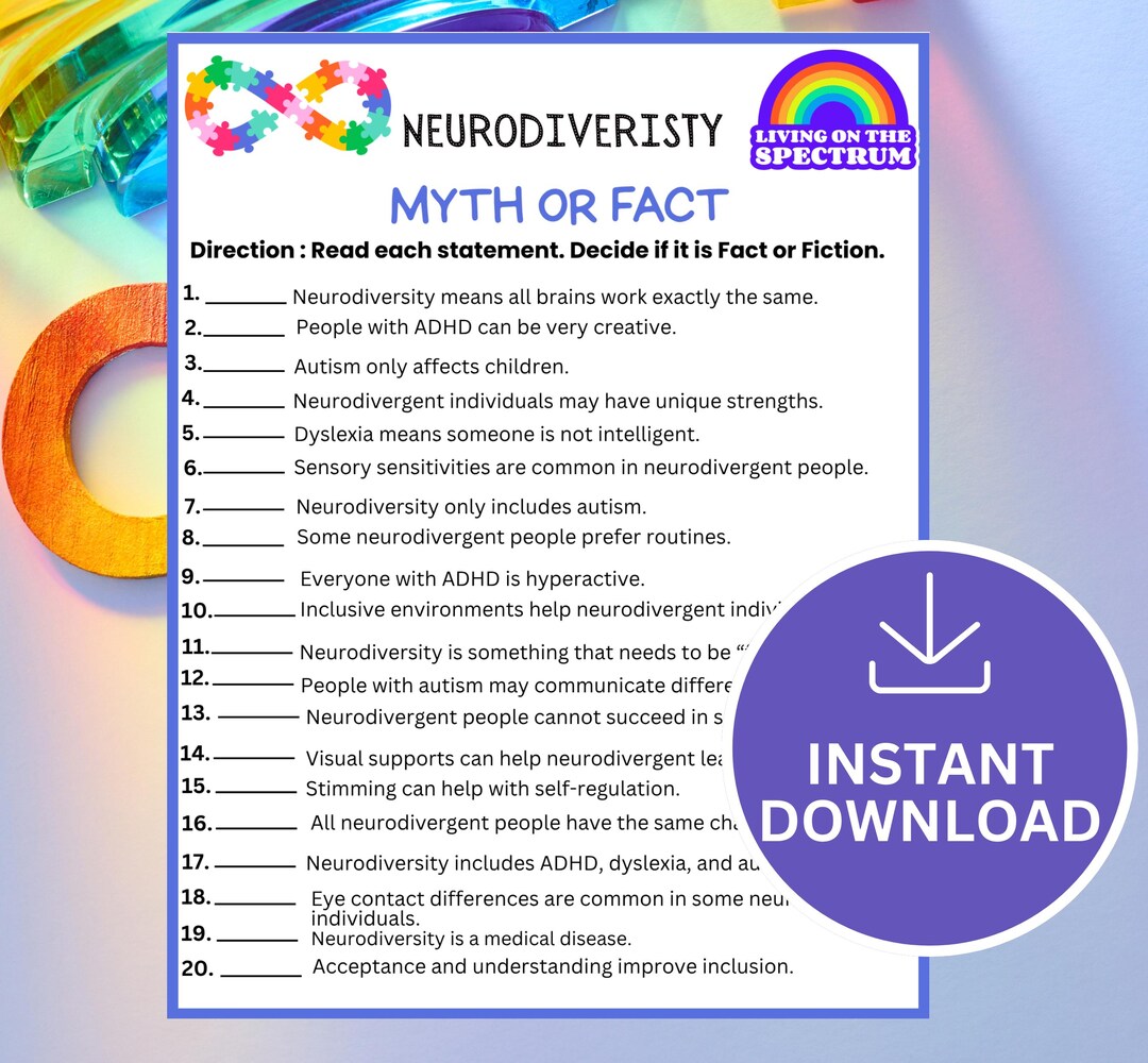 Neurodiversity Myth or Fact Game Printable | Autism ADHD Dyslexia ...