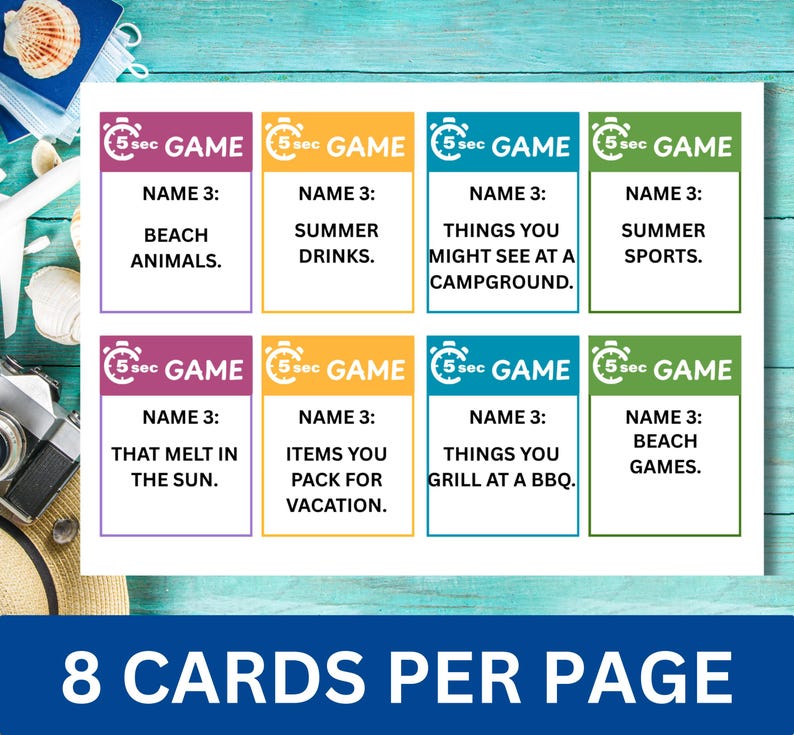 5 Seconds Summer Game Printable | Quick Thinking Party Activity for ...