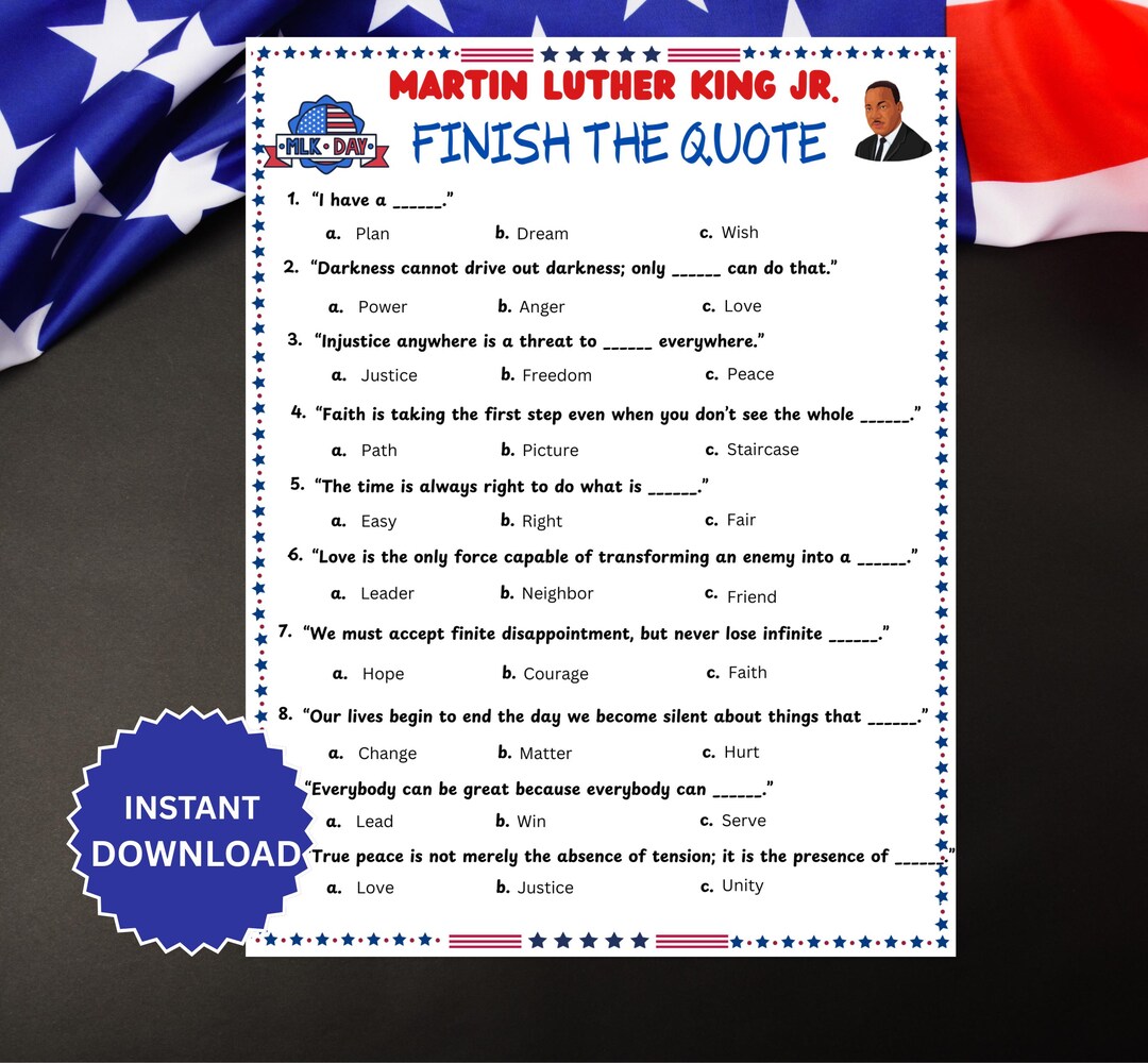Martin Luther King Jr. Finish the Quote | MLK Day Activity | Black ...