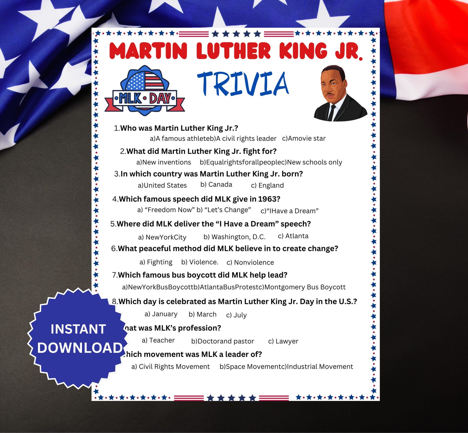 Martin Luther King Jr Trivia Game | 20 MLK Questions | MLK Day Activity ...