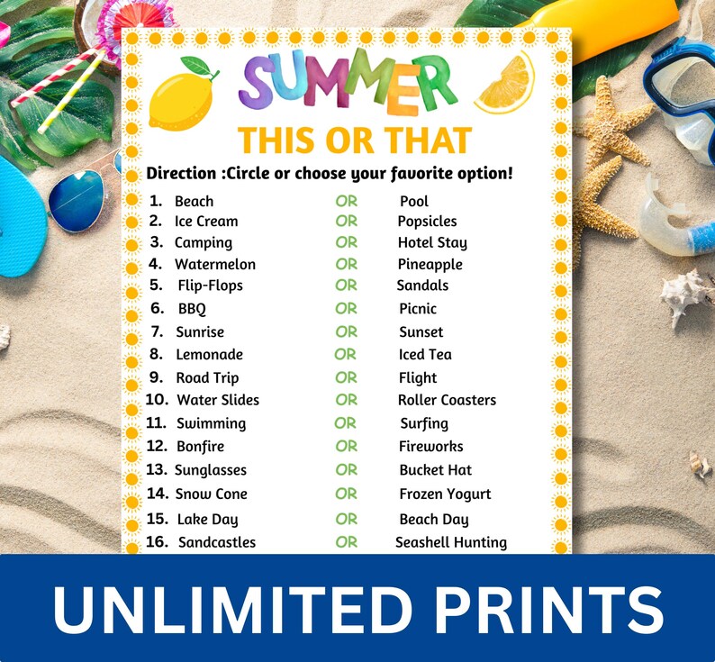 Summer This or That Game Printable | Summer Party Icebreaker Activity ...