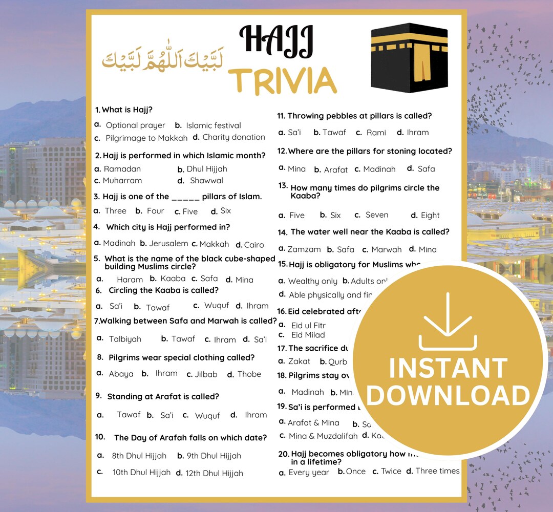 Hajj Trivia Game Printable | Islamic Quiz | Hajj Activity | Eid Ul Adha ...