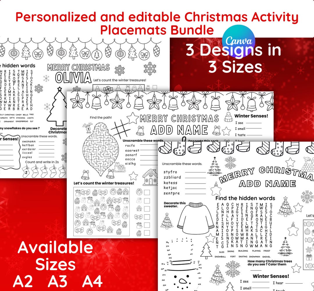 Editable Christmas Activity Placemat Bundle | Printable Christmas ...
