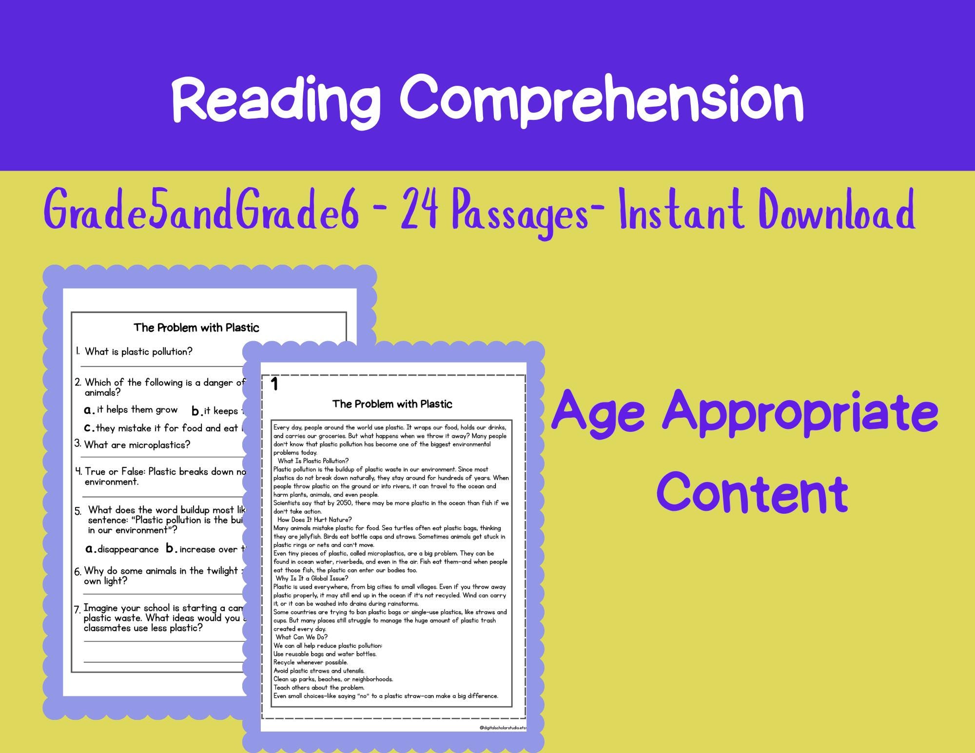 Reading Comprehension Worksheets Grade 5 & 6 | Printable Passages With ...