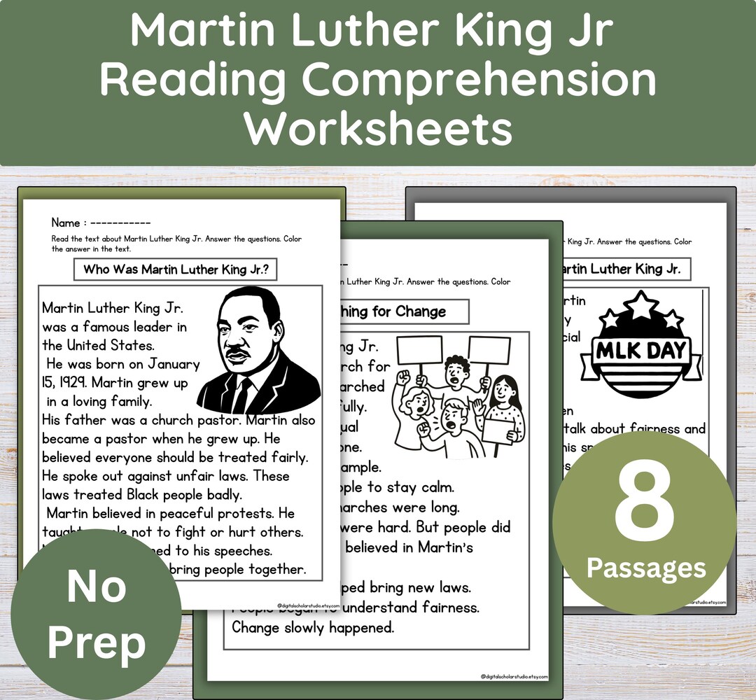 Martin Luther King Jr Reading Comprehension Worksheets | MLK Day ...