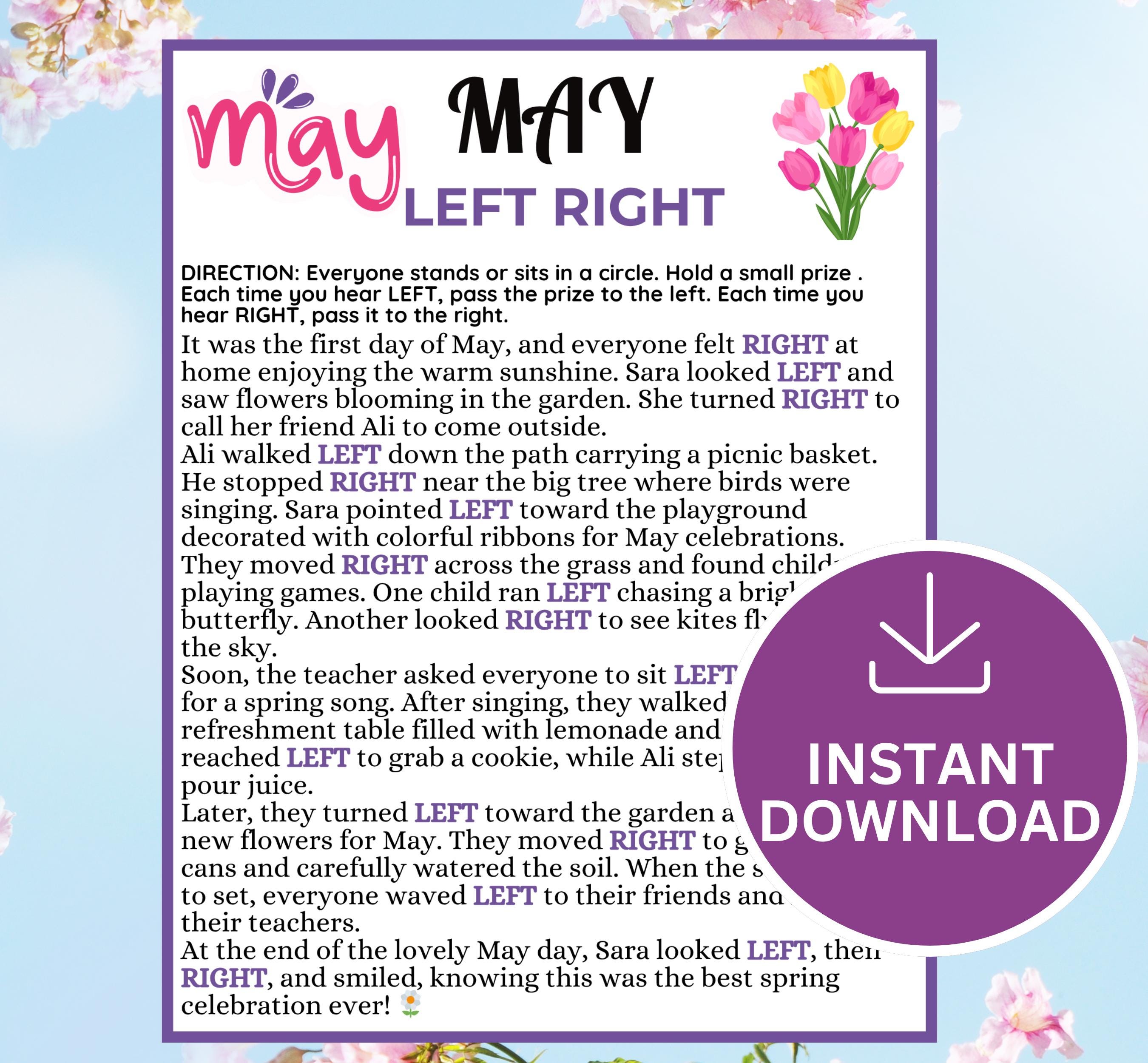 May Left Right Game Printable | Month of May Party Game | Spring ...