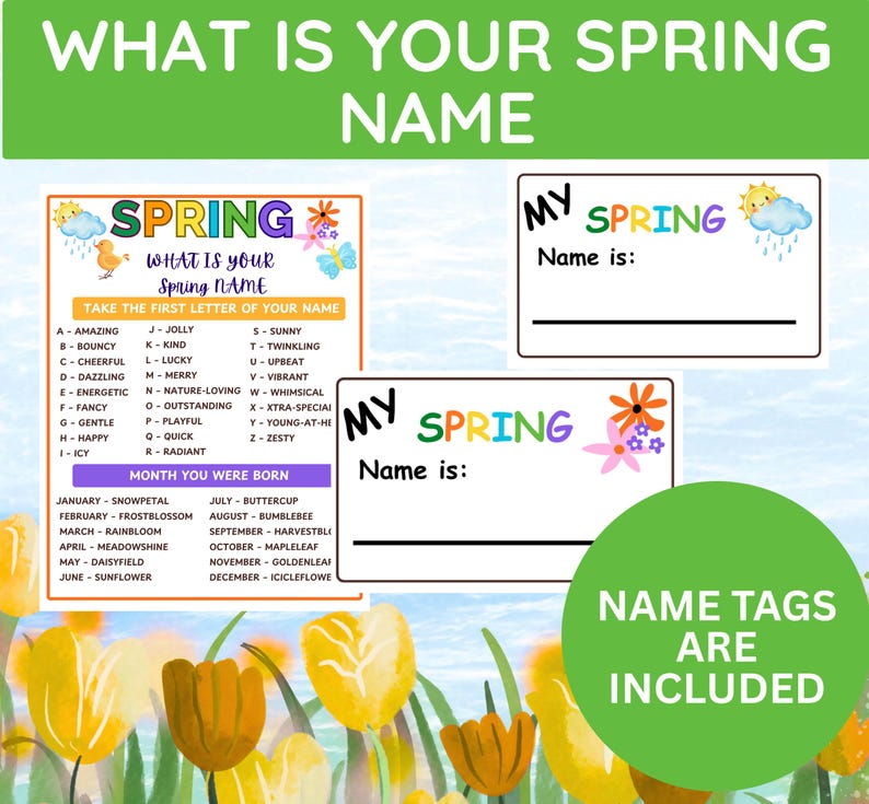 What’s Your Spring Name Game Printable | Fun Spring Party & Icebreaker ...