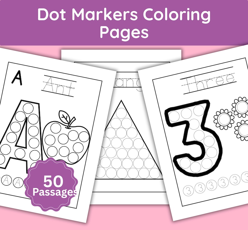 50 Dot Marker Coloring Pages Bundle | Letters, Numbers, Shapes ...