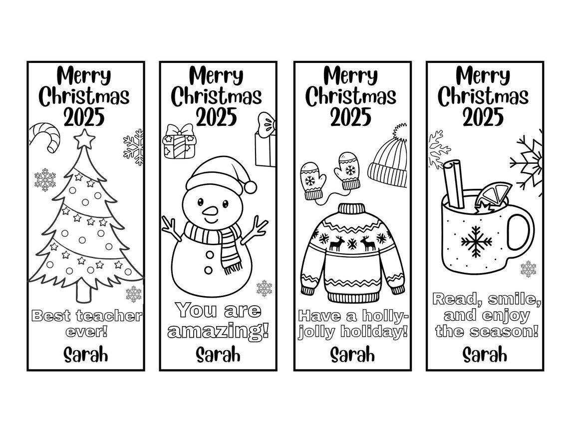 Editable Christmas Bookmarks Printable, 4 Festive Designs, DIY Holiday ...