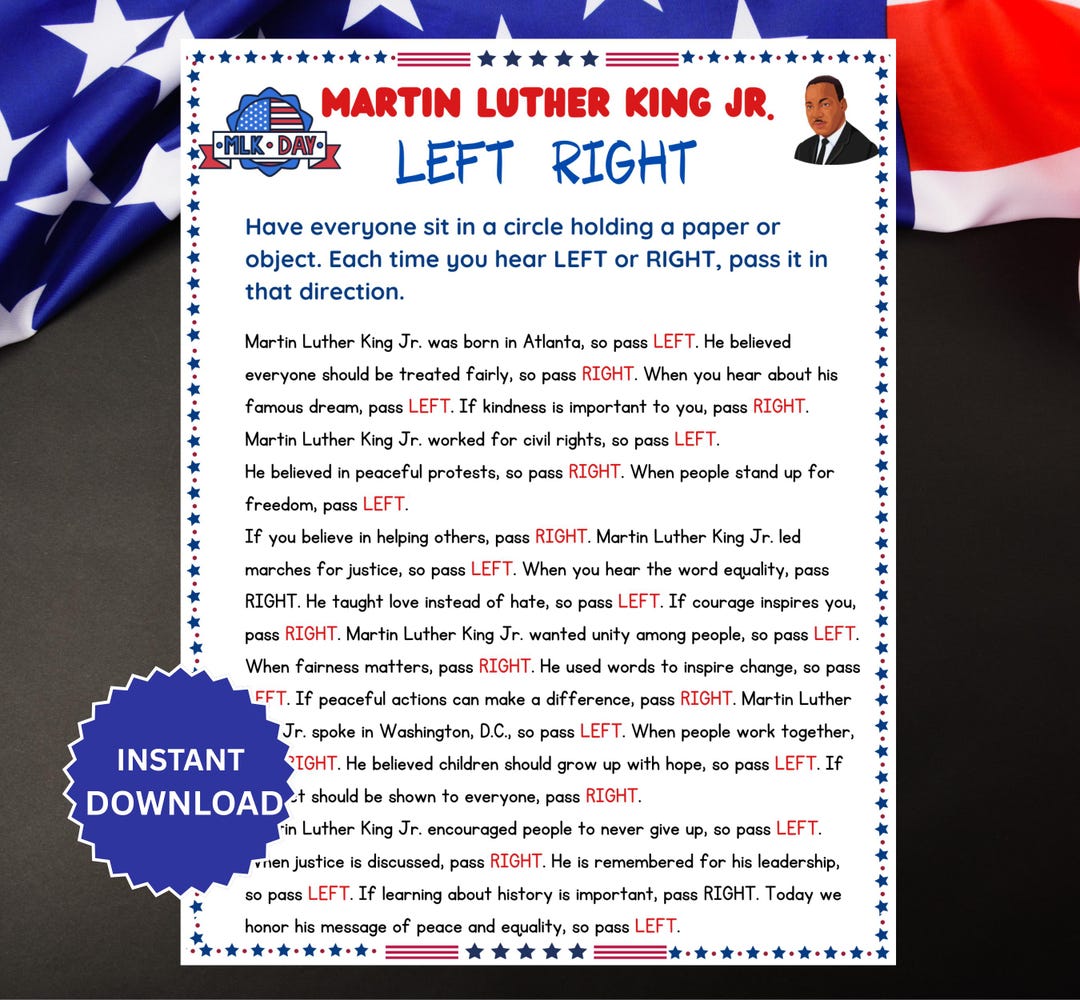 Martin Luther King Jr. Left Right Game | MLK Day Classroom Activity ...