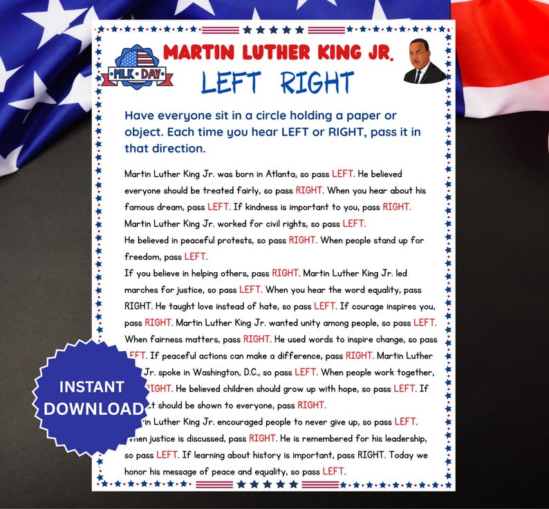 Martin Luther King Jr. Left Right Game | MLK Day Classroom Activity ...
