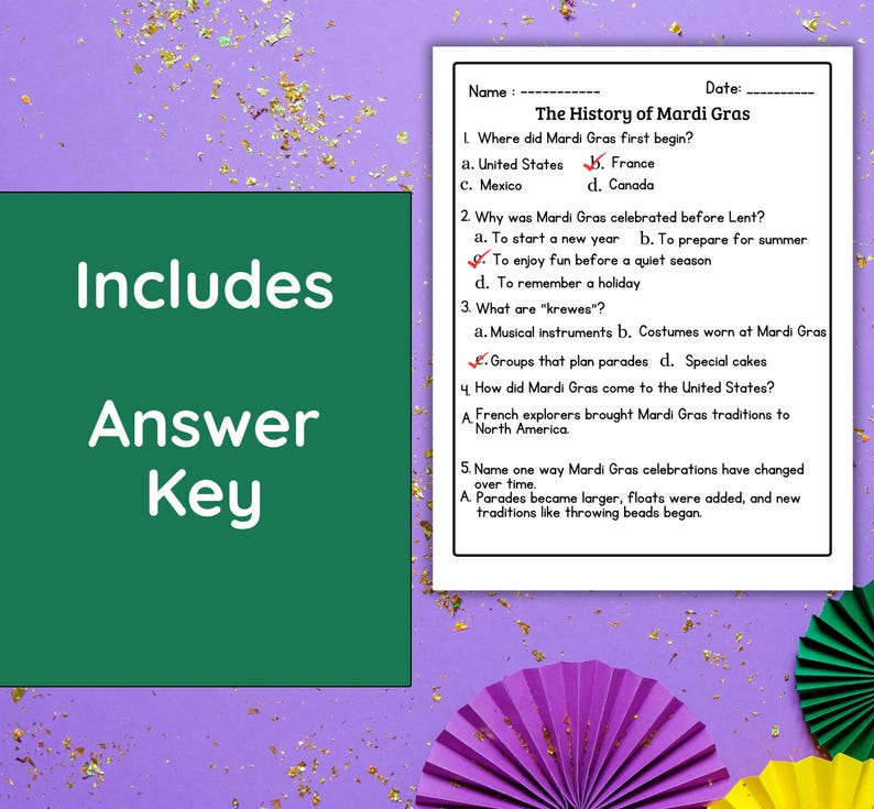 Mardi Gras Reading Comprehension | Grade 3–4 | Carnival Worksheets ...