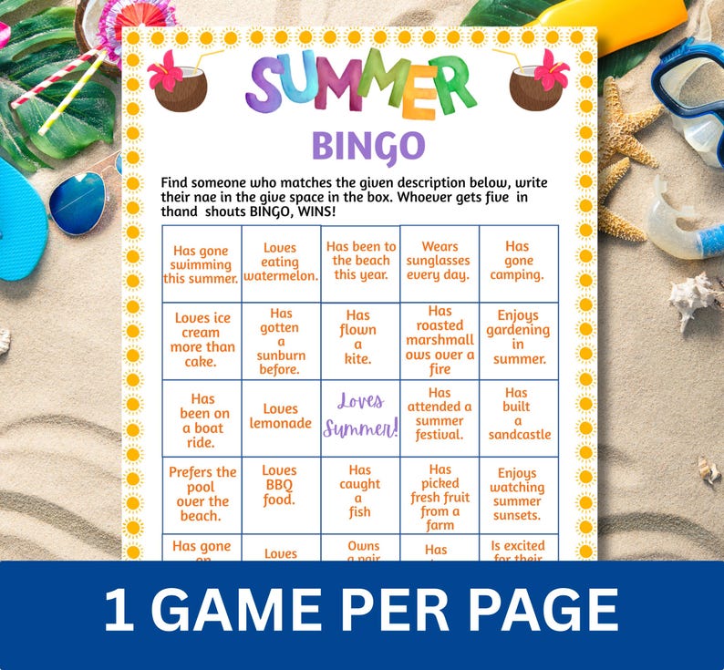 Summer Guest Bingo Game Printable | Family Reunion & Party Icebreaker ...