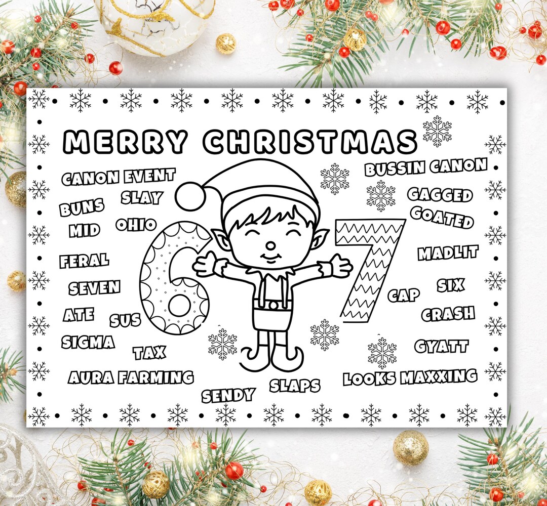Elf Coloring Placemat | 67+ Slay Elf Tasks |generation Alpha Slang Xmas ...