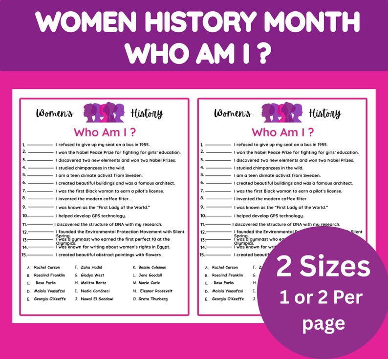 Women’s History Month Who Am I? | Famous Women Trivia Game | Women ...