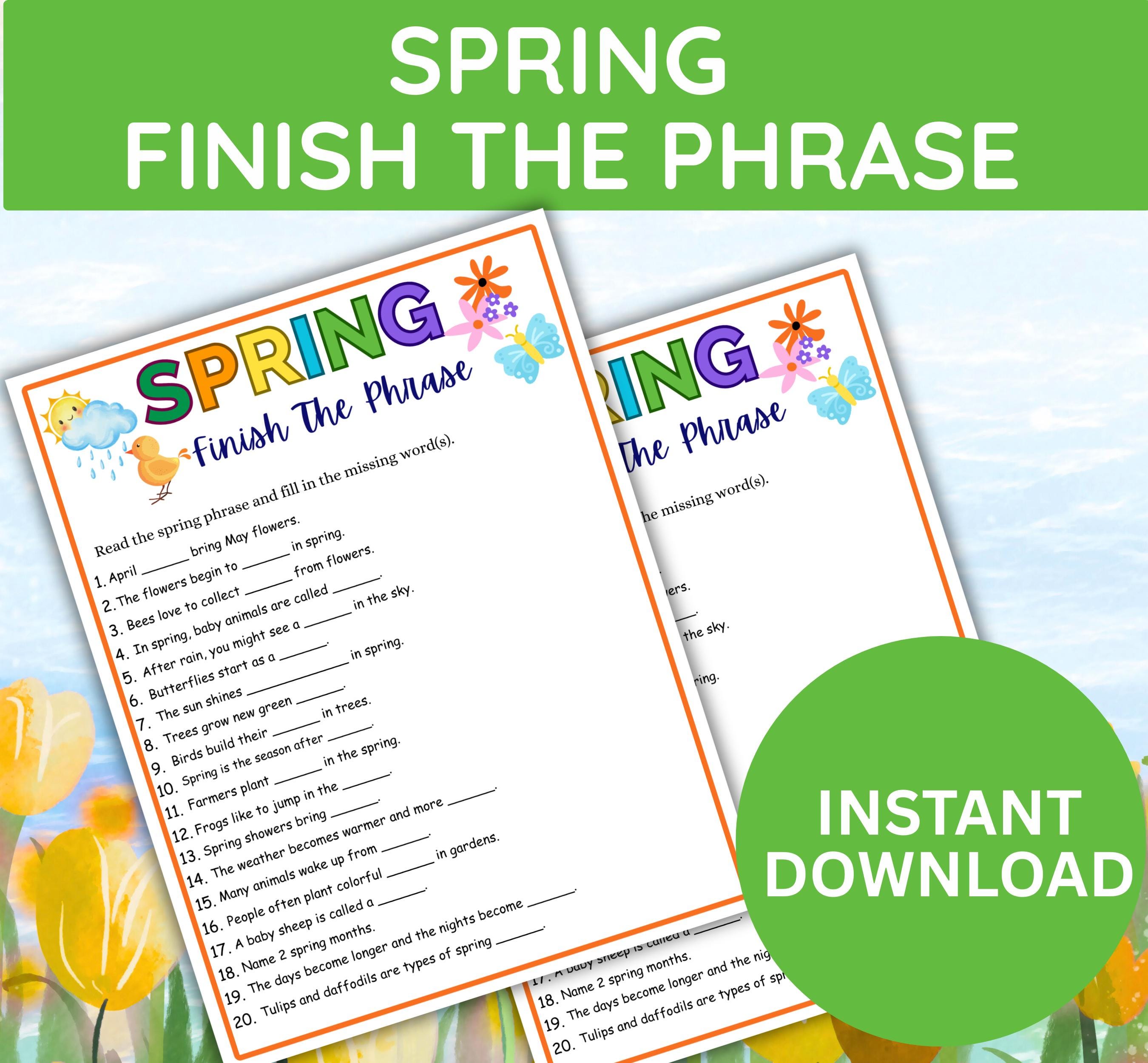 Spring Finish the Phrase Game | Printable Spring Activity - Etsy