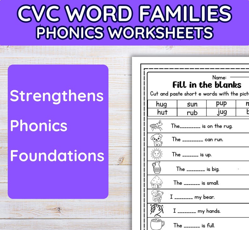 CVC Word Families Worksheets | a E I O U Phonics Worksheets Mega Bundle ...