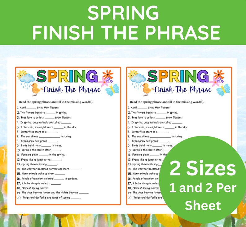 Spring Finish the Phrase Game | Printable Spring Activity - Etsy