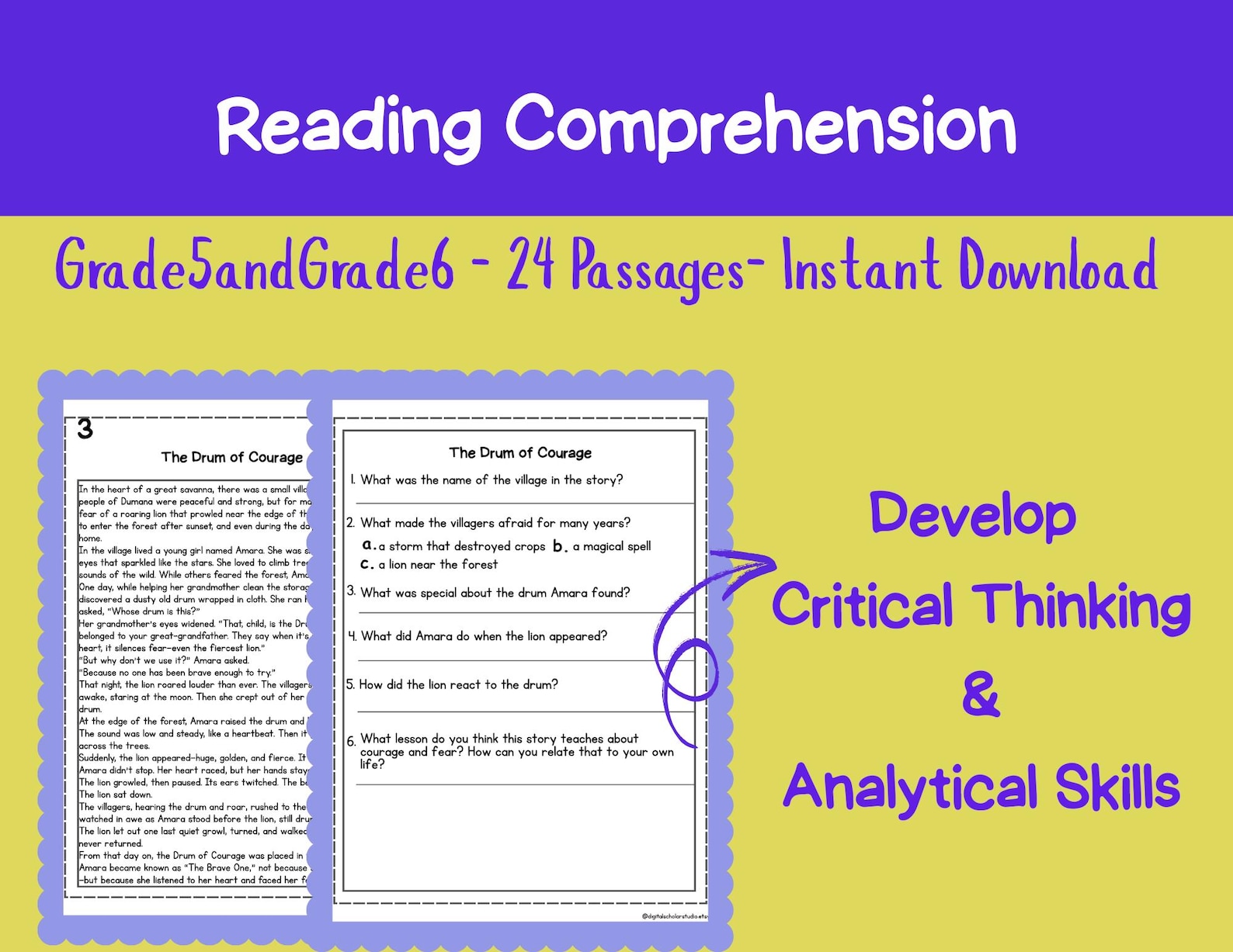 Reading Comprehension Worksheets Grade 5 & 6 | Printable Passages With ...