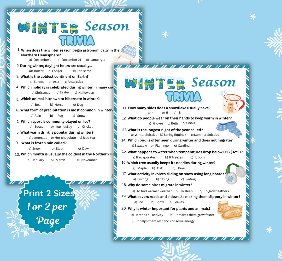 Winter Trivia Printable | Winter Facts Quiz | Fun Activity for Kids ...