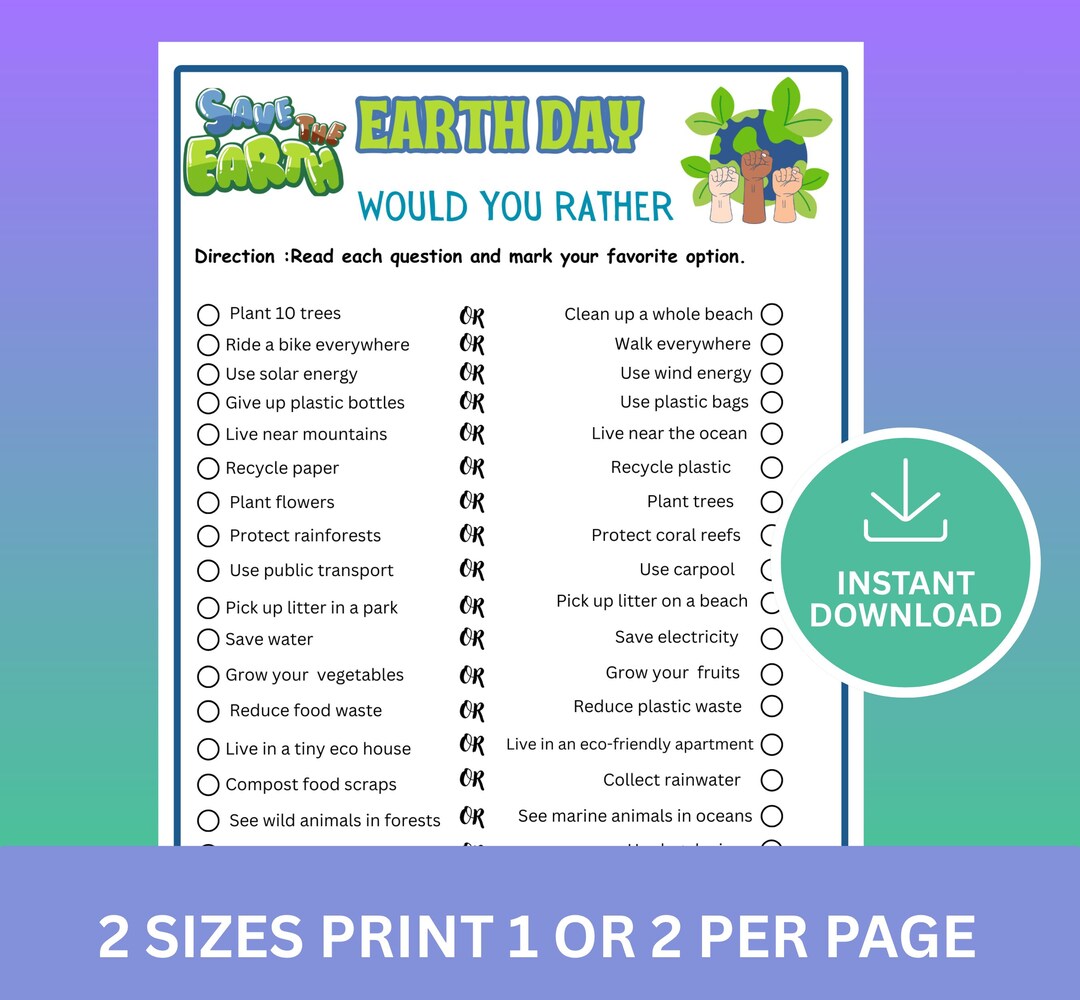 Earth Day Would You Rather Game Printable | Fun Classroom Earth Day ...