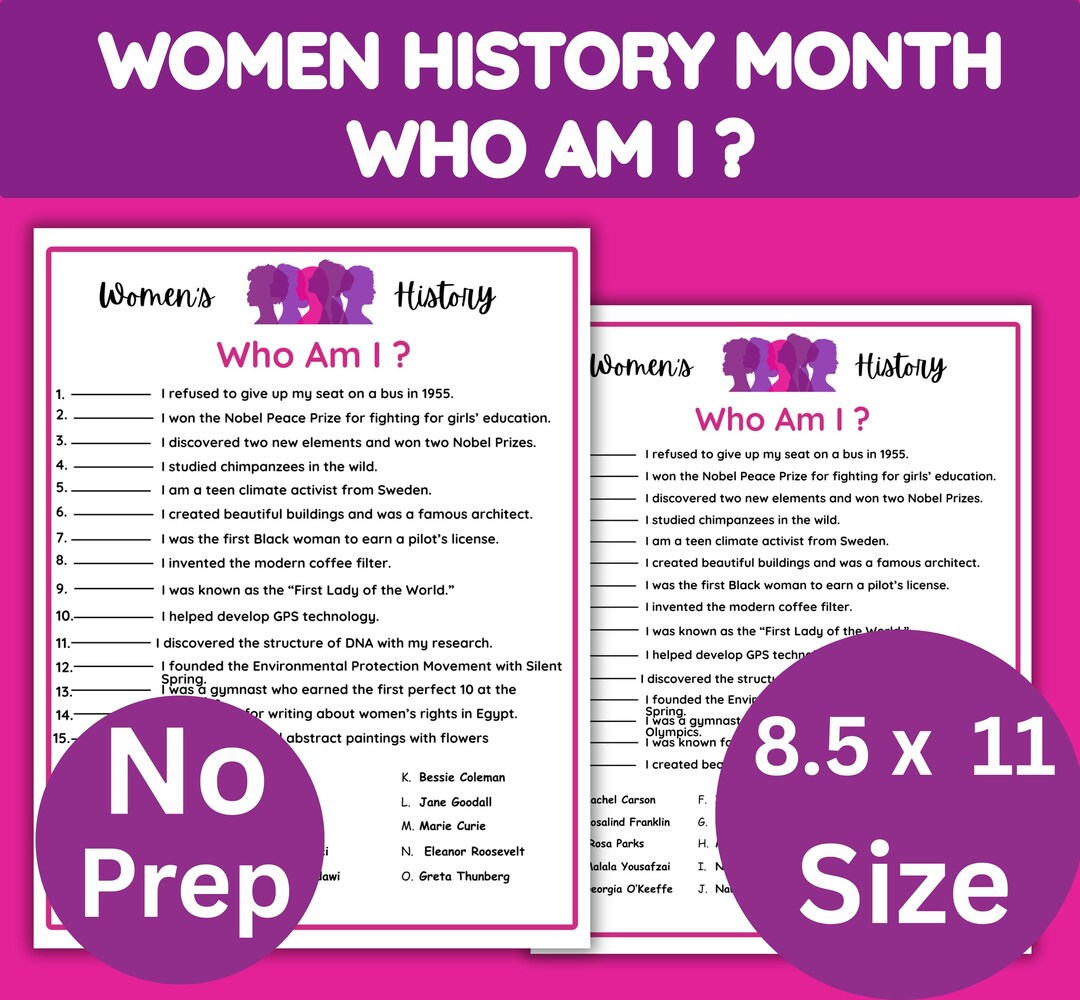 Women’s History Month Who Am I? | Famous Women Trivia Game | Women ...