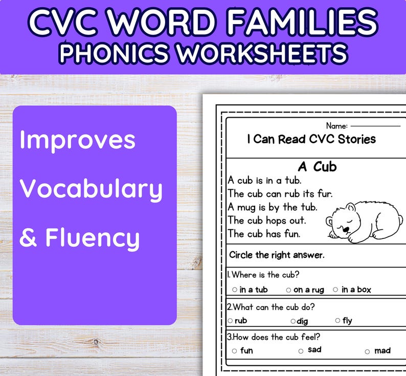 CVC Word Families Worksheets | a E I O U Phonics Worksheets Mega Bundle ...