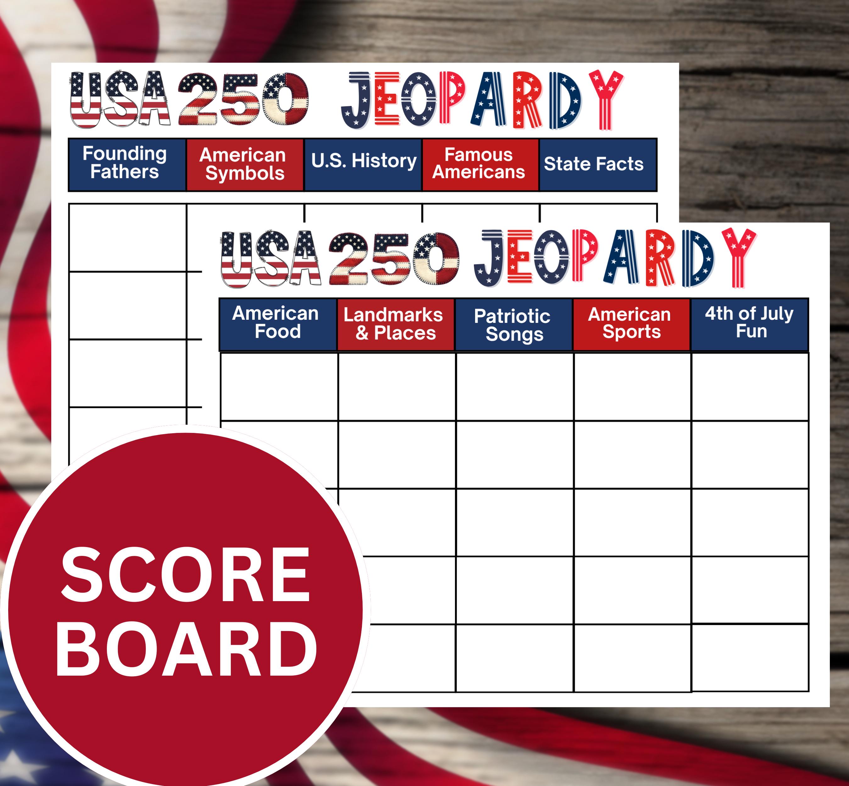 USA250 Jeopardy Game Printable | America 250 Trivia Party Game for 4th ...