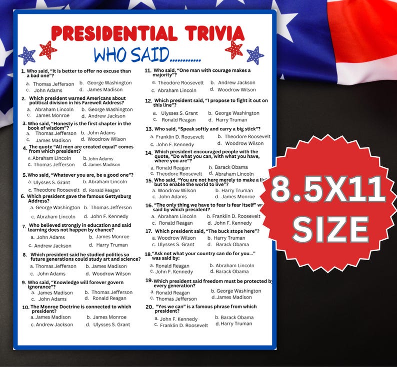 Presidents’ Day Trivia Questions | Famous Presidential Quotes Mcqs | U ...