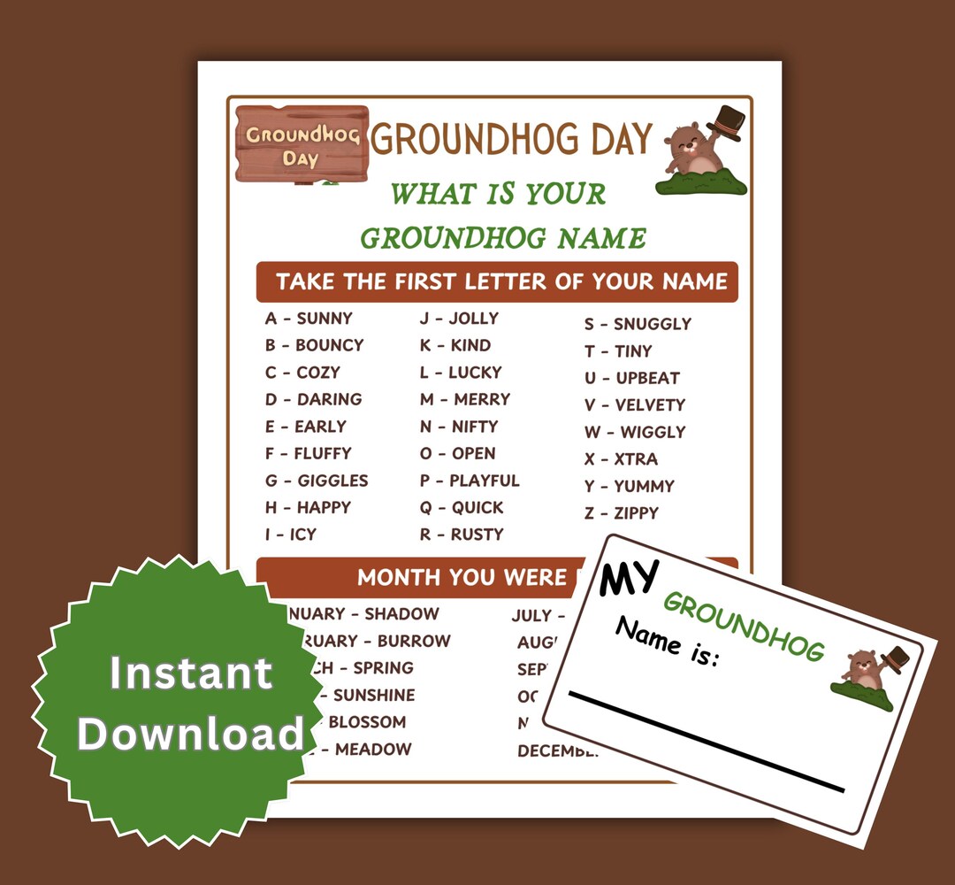 What's Your Groundhog Name Game With Name Tags, Groundhog Day Game for ...
